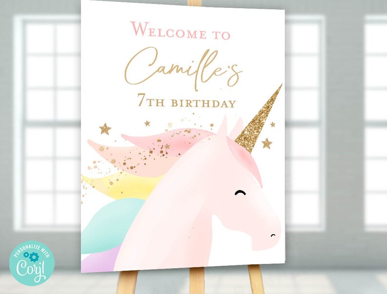 Editable Unicorn Welcome Sign Unicorn Birthday Party Sign - Etsy