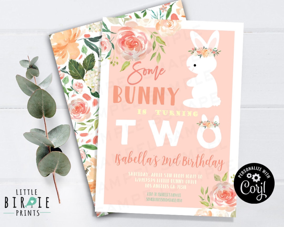 SOME BUNNY is Turning Two Invitation Bunny First Birthday Invitation ...