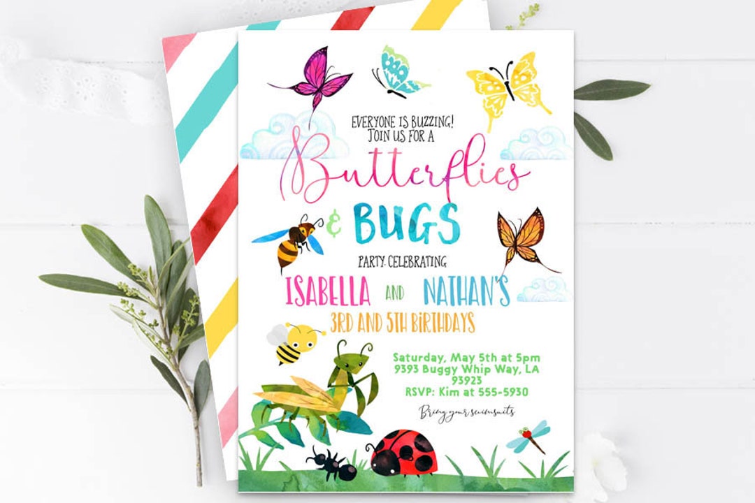 Editable Butterflies and Bugs Invitation Butterfly Birthday Bug ...