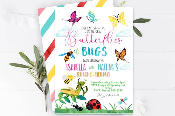Editable Butterflies and Bugs Invitation Butterfly Birthday - Etsy