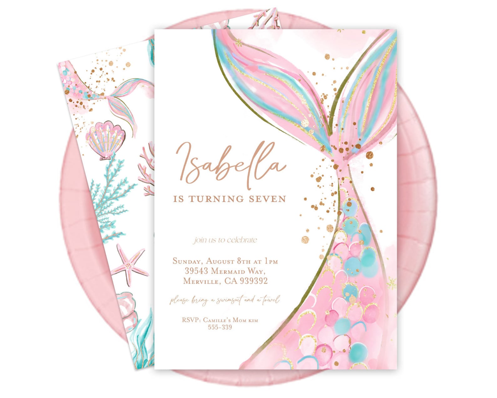Editable MERMAID Birthday Invitation Pink Mermaid Invitation - Etsy