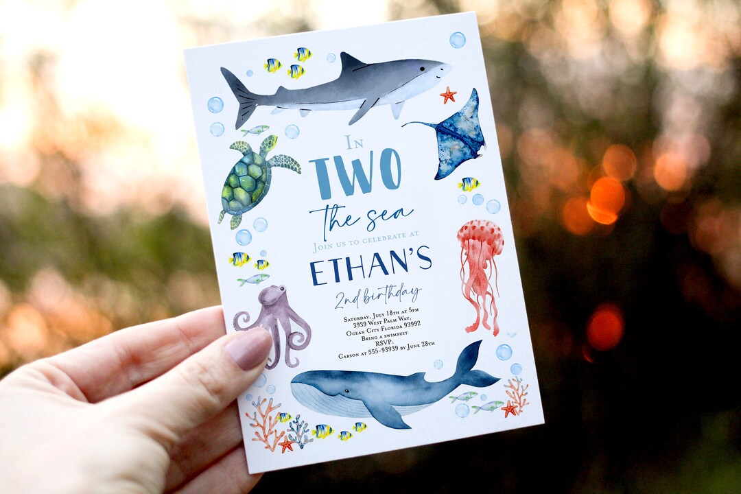 In TWO the Sea Invitation, Under the Sea 2nd Birthday Shark Invitation ...