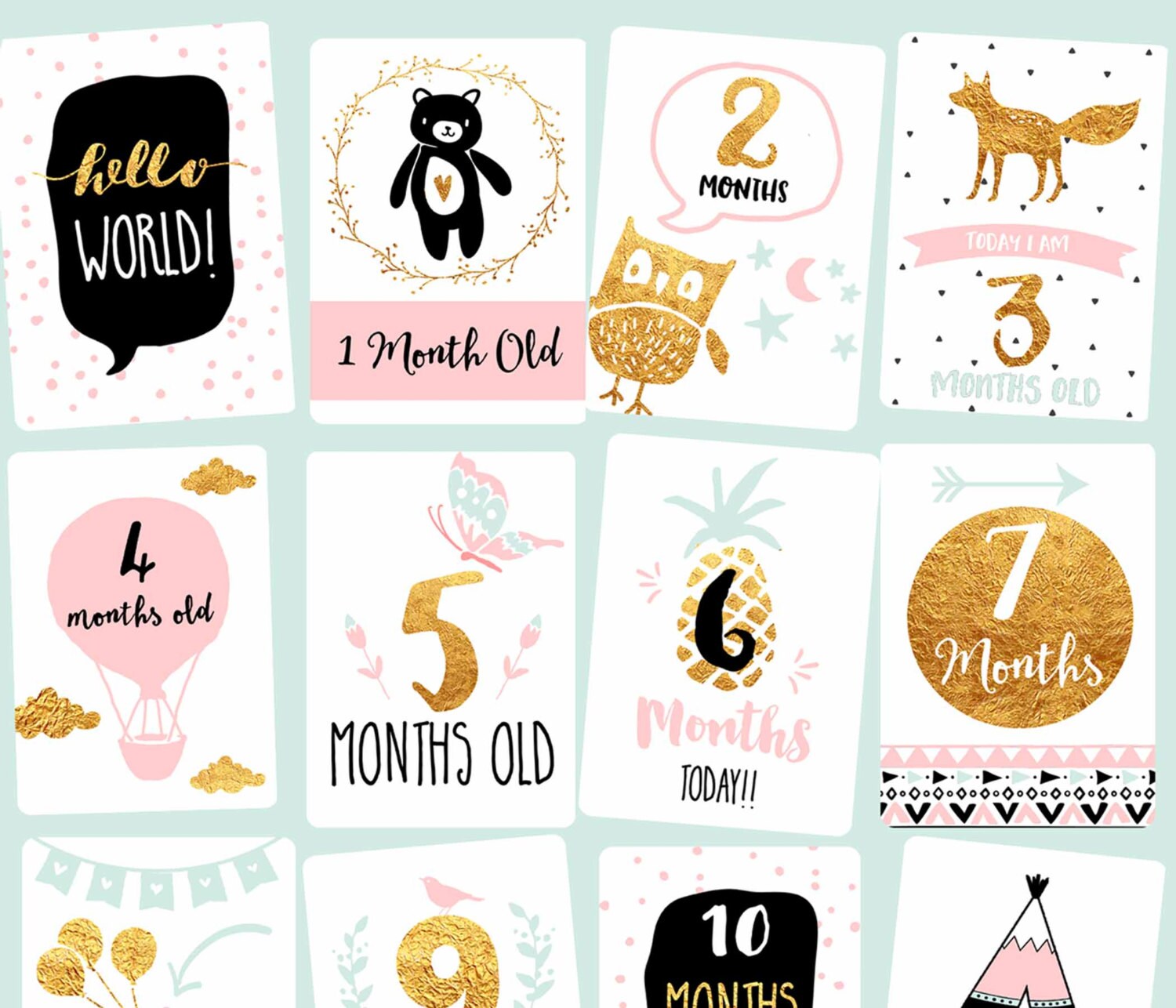 Paper & Party Supplies Monochrome Baby Gift Baby Milestone Cards New ...