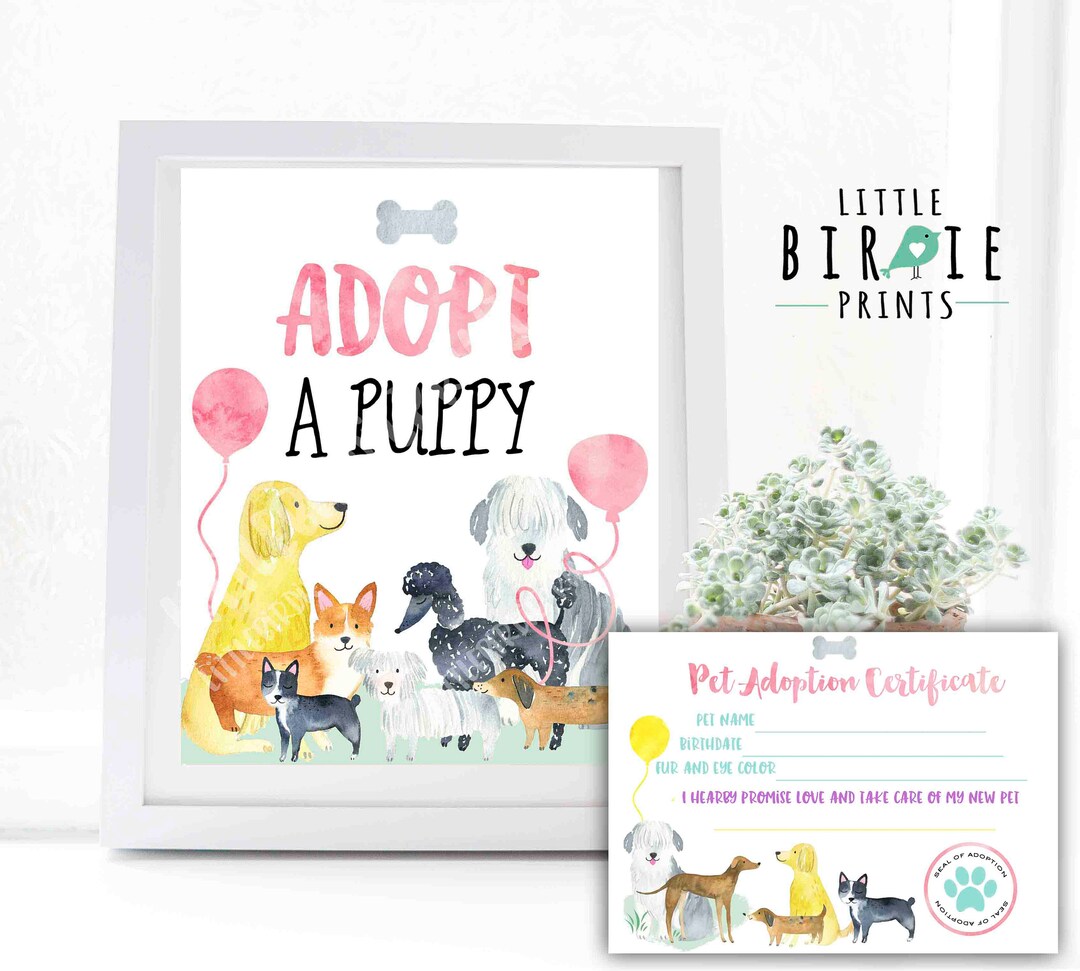 Puppy Party Adoption Certificate and Adopt a Puppy Sign Adopt a Pet ...