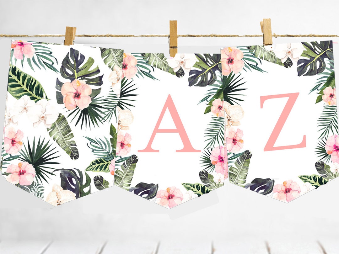 Tropical Birthday Bunting Banner, Hawaiian Luau Birthday Banner Instant ...
