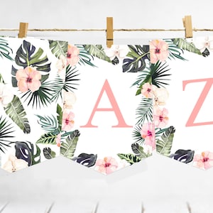 Tropical Birthday Bunting Banner, Hawaiian Luau Birthday Banner Instant ...
