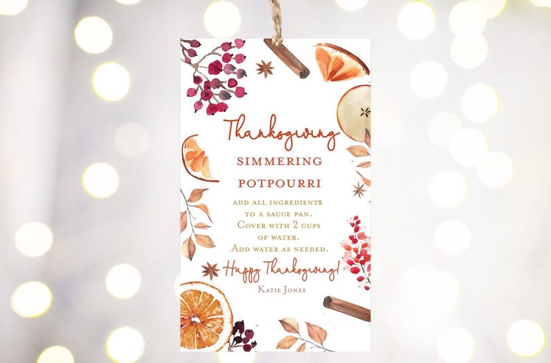 Thanksgiving Simmering Potpourri Gift Tag, Fall Stovetop Potpourri Gift ...