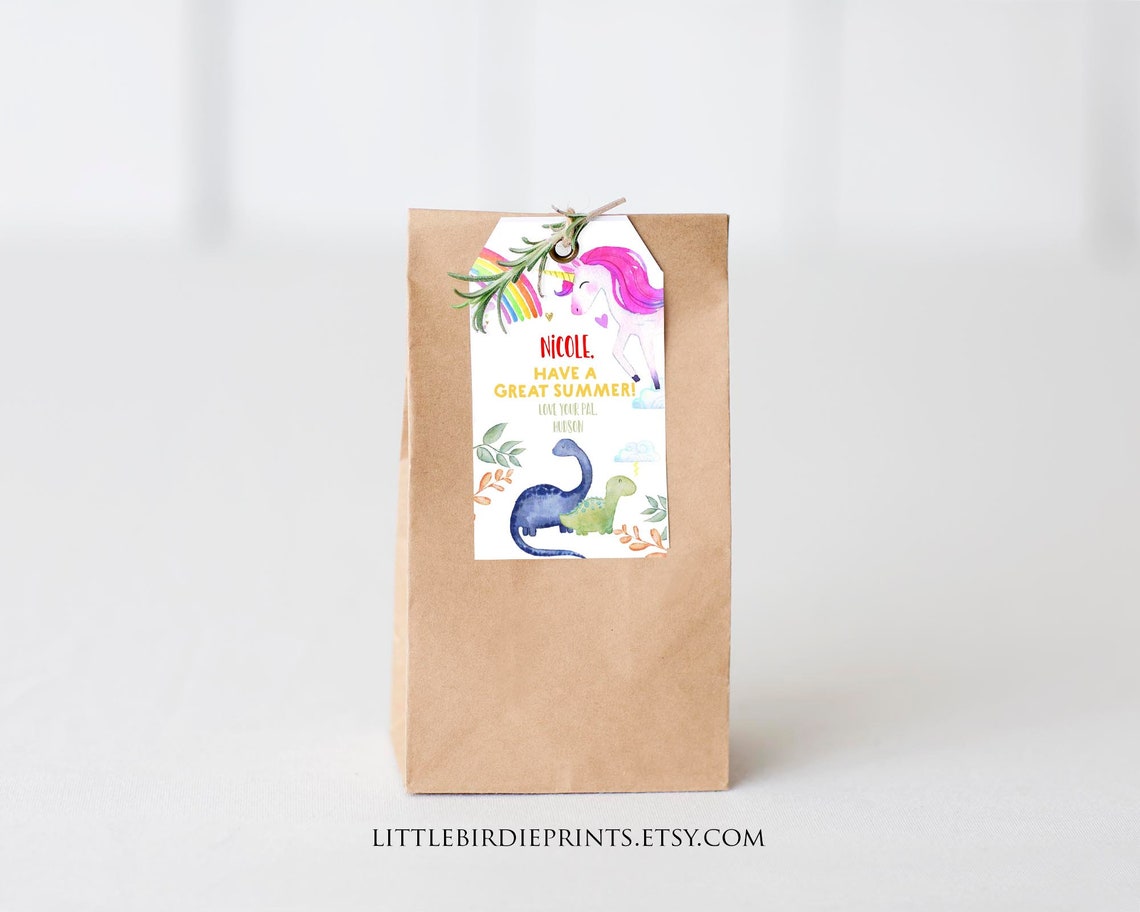UNICORN Dinosaur Birthday Party Favor Tag Gift Tag Dinosaur - Etsy