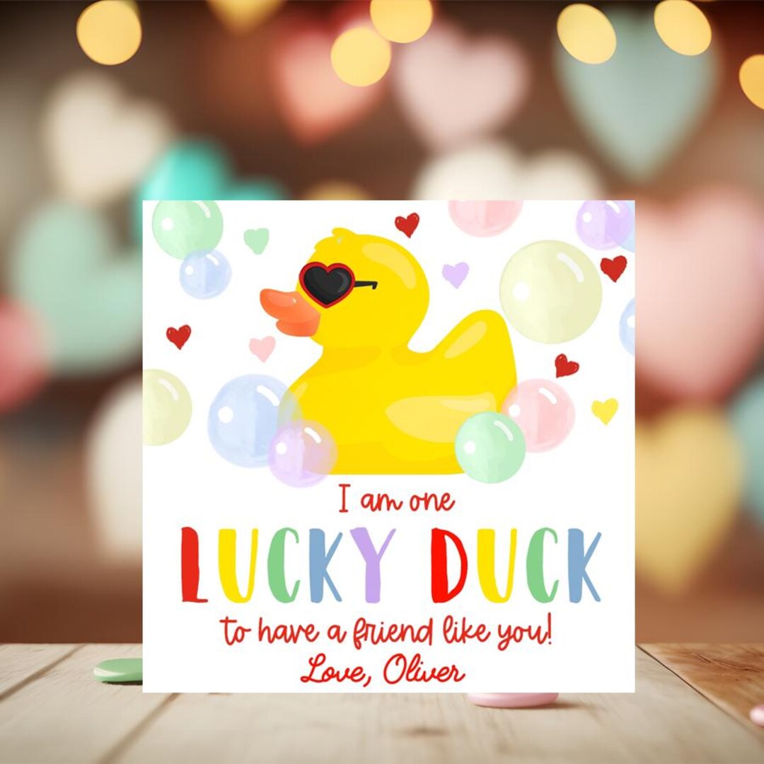 Printable Rubber Duck Valentine Tag, Classroom One Lucky Duck Gift Tag ...
