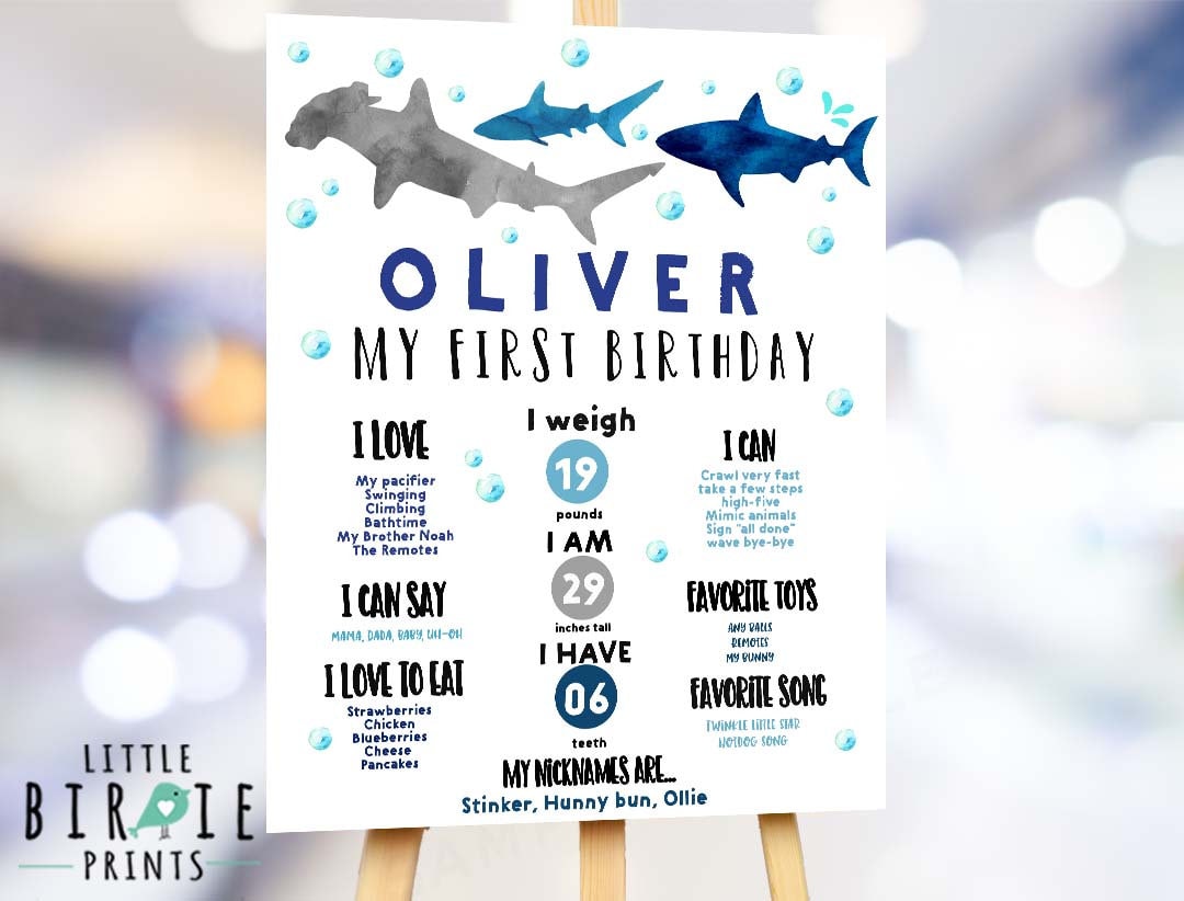 SHARK First Birthday Milestone Poster Firsts Board Chalkboard Pool ...