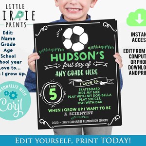 EDITABLE SOCCER First Day of School Sign First Day of Kindergarten Sign ...