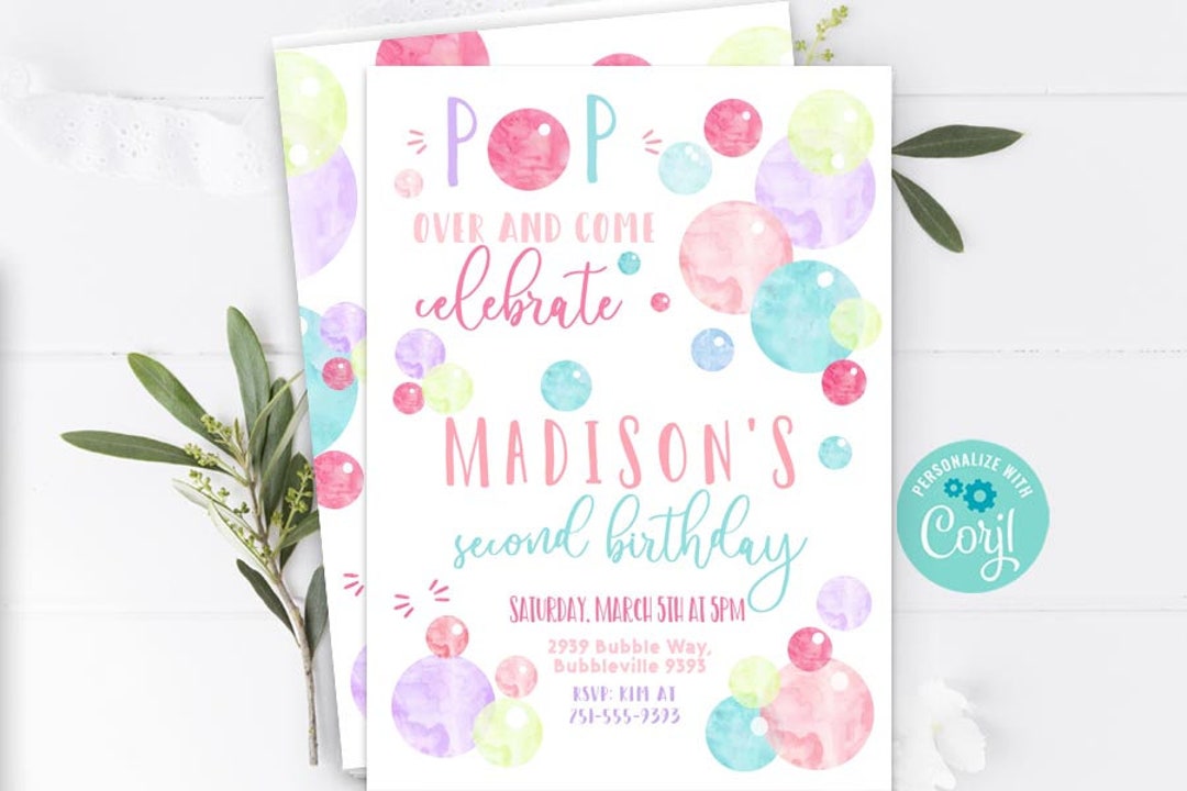 Girl Bubbles Birthday Invitation Pink Bubble Invitation Bubbles Party ...