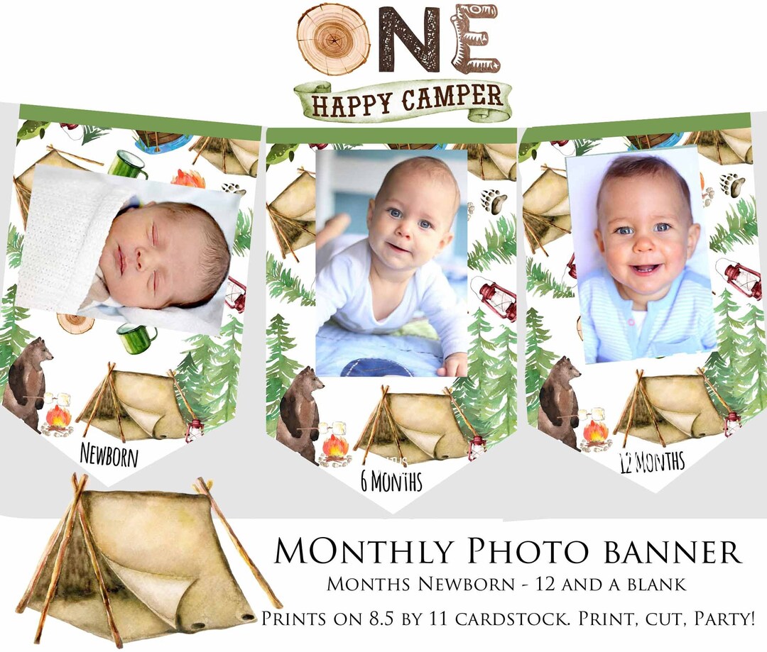 ONE HAPPY CAMPER First Birthday Monthly Photo Banner Decorations ...