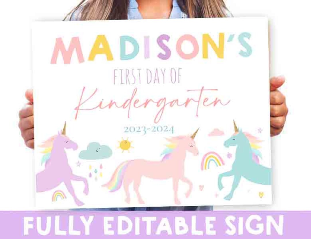 Unicorn First Day of School Sign, Girl Kindergarten Day of First Grade ...