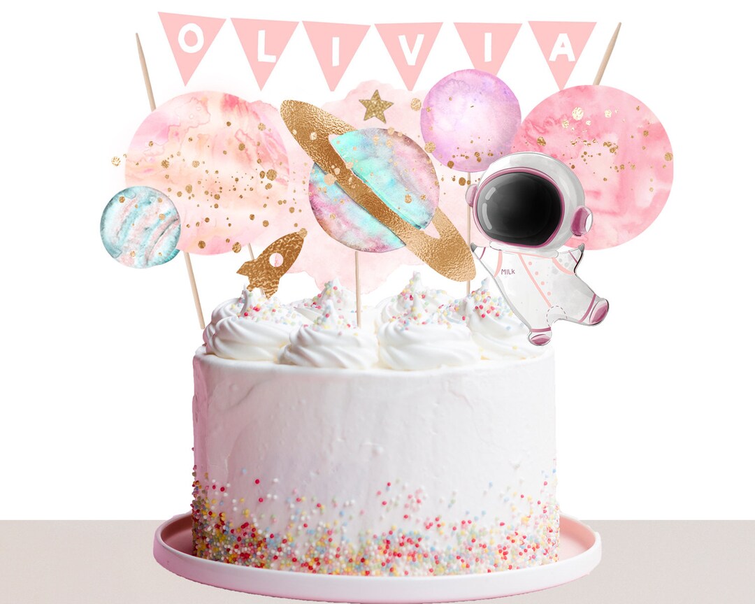 PRINTABLE Girl Outer Space Cake Topper - Instant Download Planets Cake ...