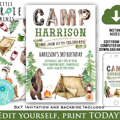 EDITABLE S'mores Birthday Invitation Camping Campfire - Etsy
