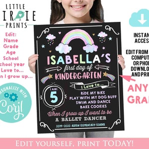 RAINBOW First Day of School Sign First Day of Kindergarten Sign Unicorn ...