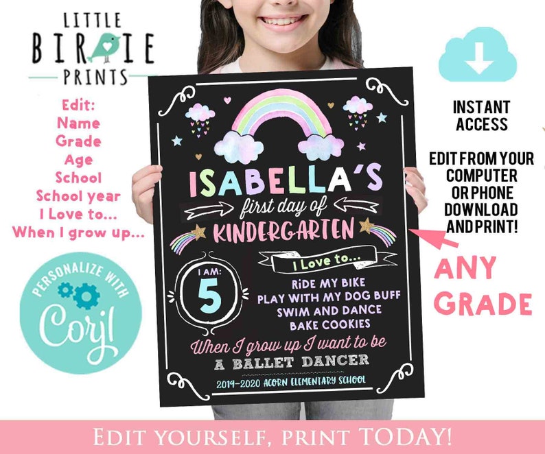 RAINBOW First Day of School Sign First Day of Kindergarten | Etsy