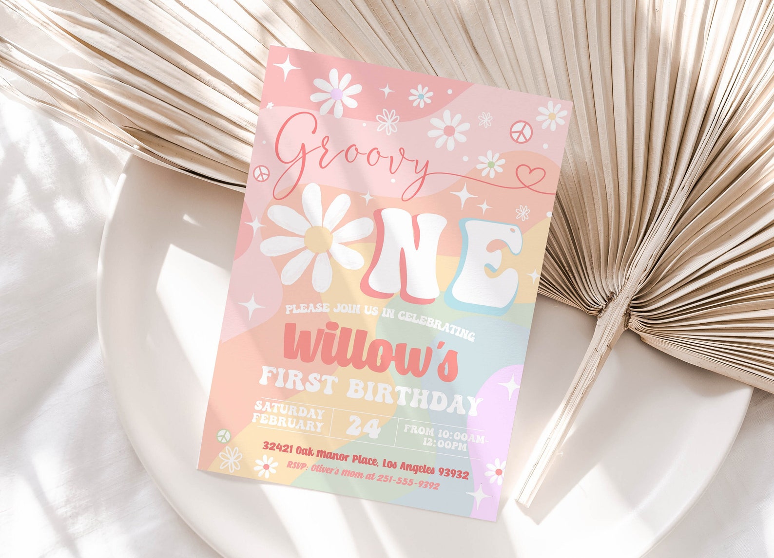 Groovy One First Birthday Invitation Retro Editable Invite - Etsy