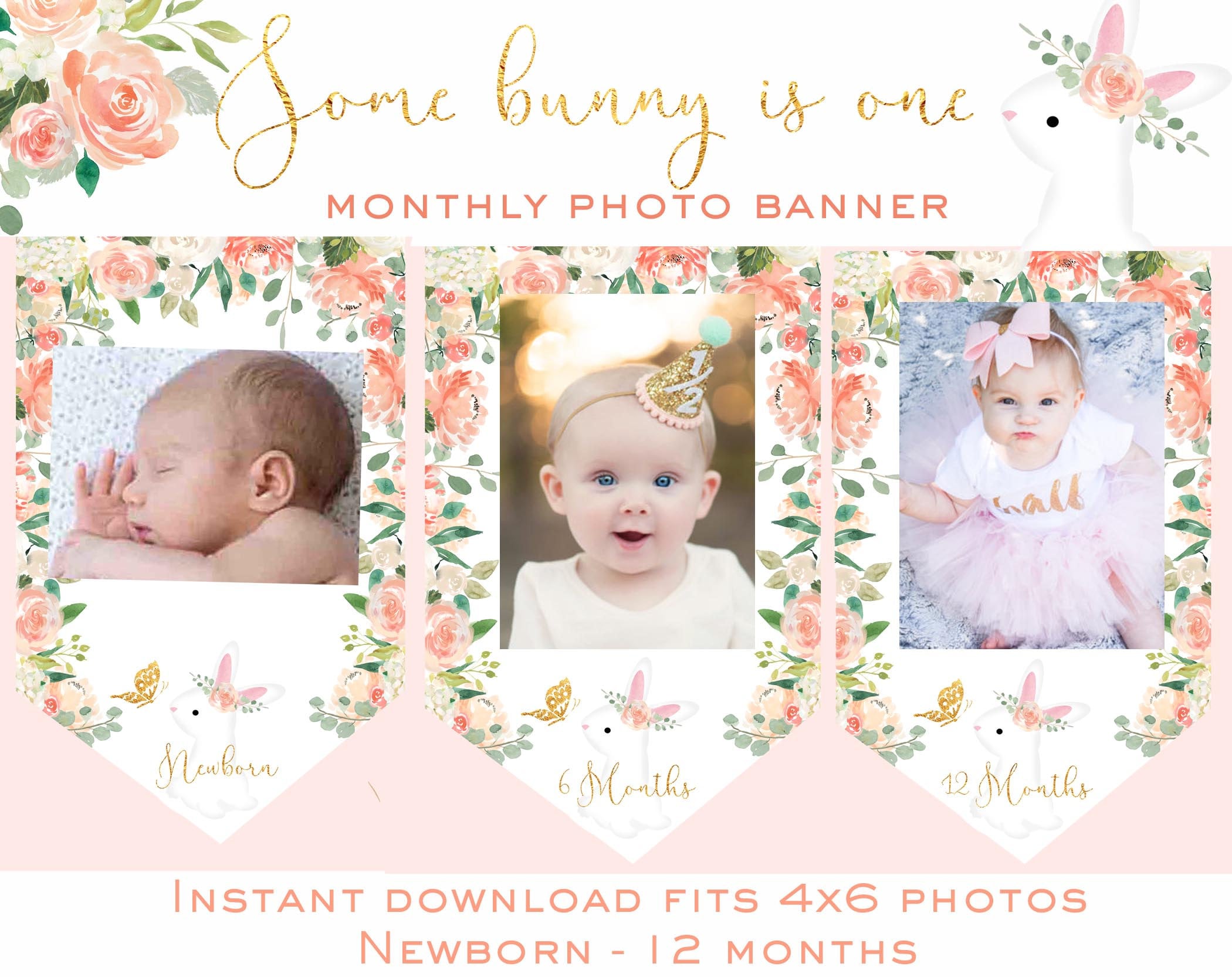 SOME BUNNY is ONE Monthly photo banner Milestone banner Gold | Etsy
