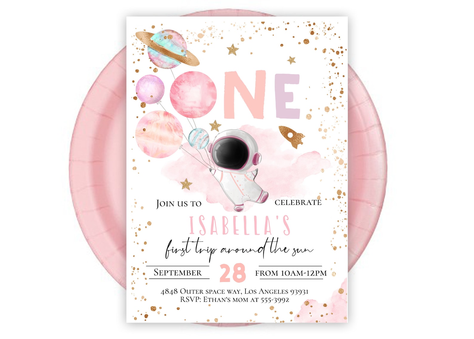 Editable Girl Space Birthday Invitation First Trip Around the Sun ...