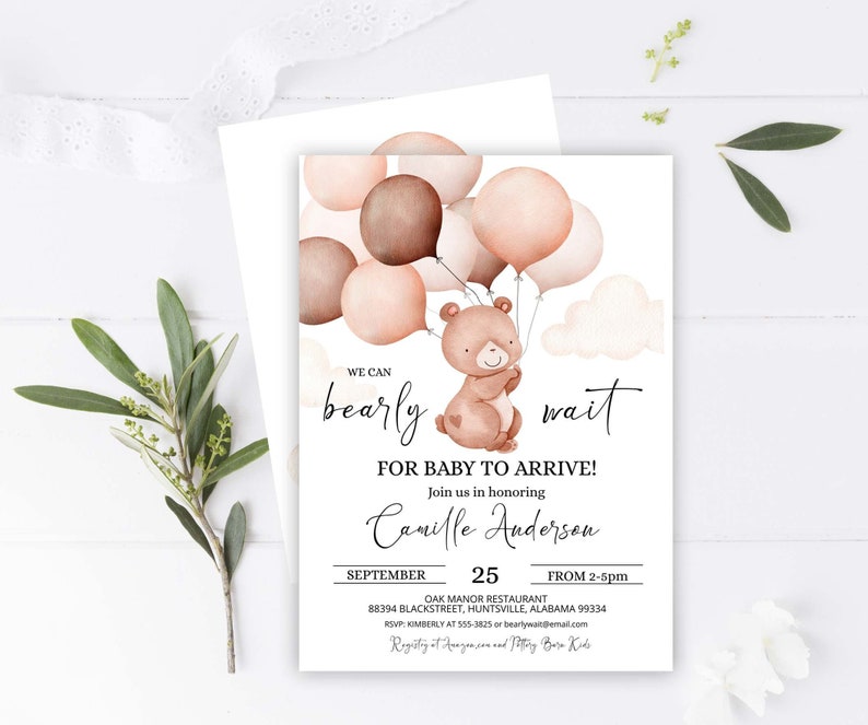 Bearly Wait Baby Shower Invitation Template Teddy Bear | Etsy