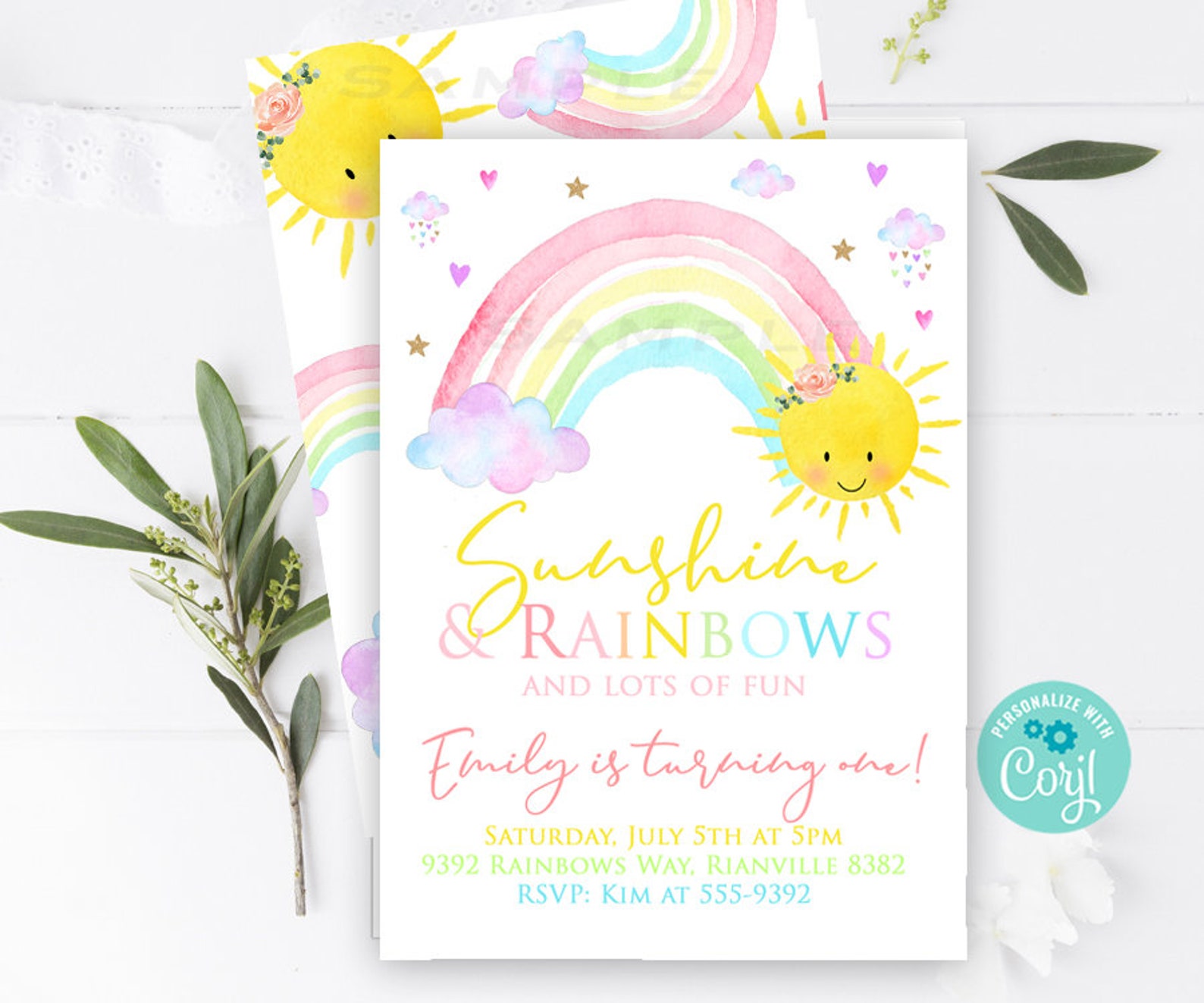 Sunshine Rainbows Invitation Sunshine and Rainbows Birthday | Etsy
