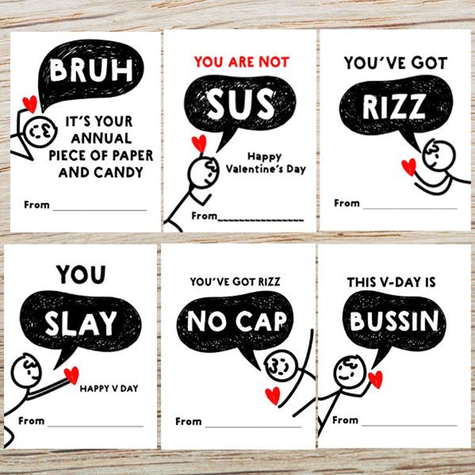 Kids Funny Printable Valentine's Day Cards, Kids Slang Gen Alpha Middle ...