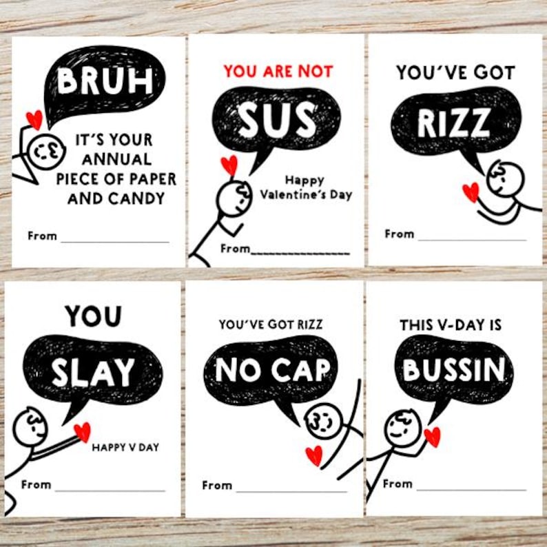 Kids Funny Printable Valentine's Day Cards, Kids Slang Gen Alpha Middle ...