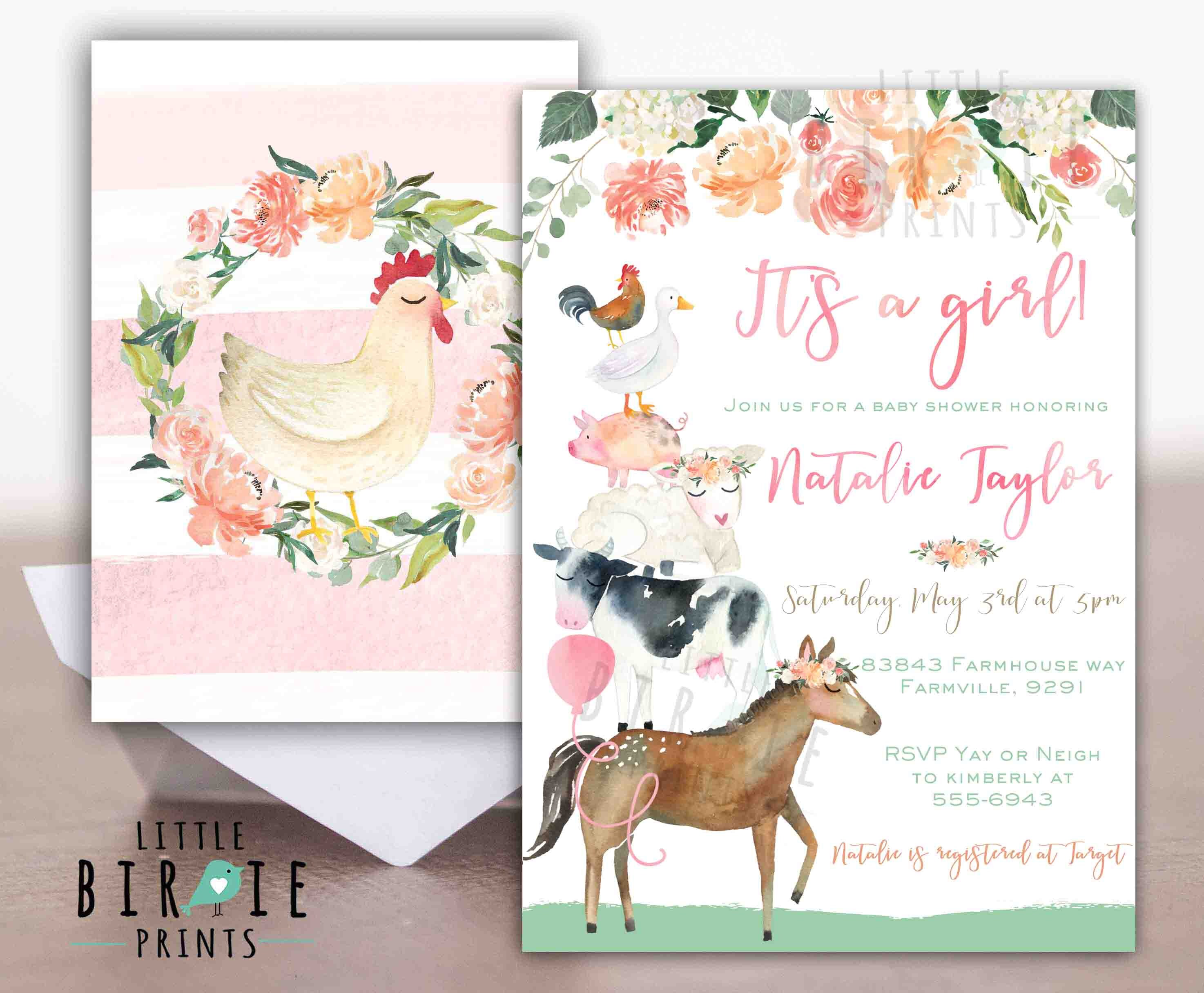 FARM BABY SHOWER Invitation Girl Farm Baby Shower Barnyard | Etsy