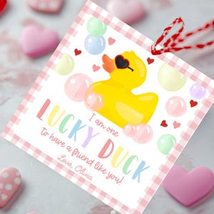 Printable Rubber Duck Valentine Tag Classroom Girl Pink One Lucky Duck ...