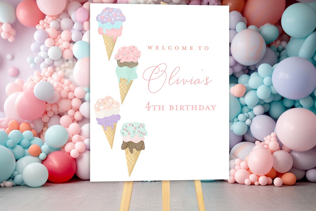 Ice Cream Welcome Sign Ice Cream Birthday Party Two Sweet Birthday ...