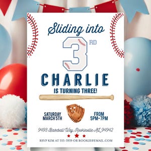 Baseball 3rd Birthday Invitation Sliding Into Third 3rd Birthday Party ...