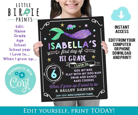 MERMAID First Day of School Sign First Day of 1st Grade Any | Etsy