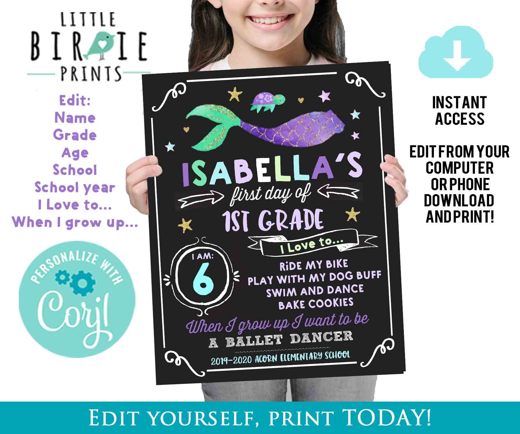 MERMAID First Day of School Sign First Day of 1st Grade Any | Etsy