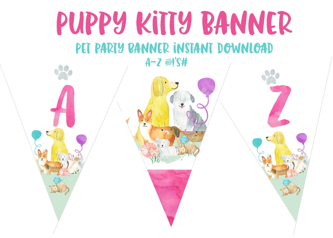 Puppy Kitty Banner Puppy Party Pet Party Pet Adoption Party Welcome ...