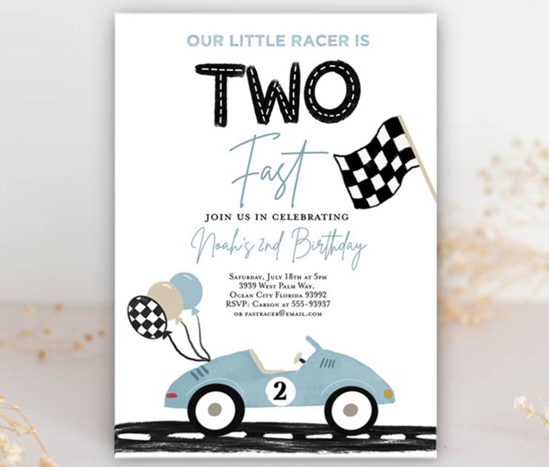 TWO FAST Birthday Invitation, Vintage Race Car 2nd Birthday Invitation ...