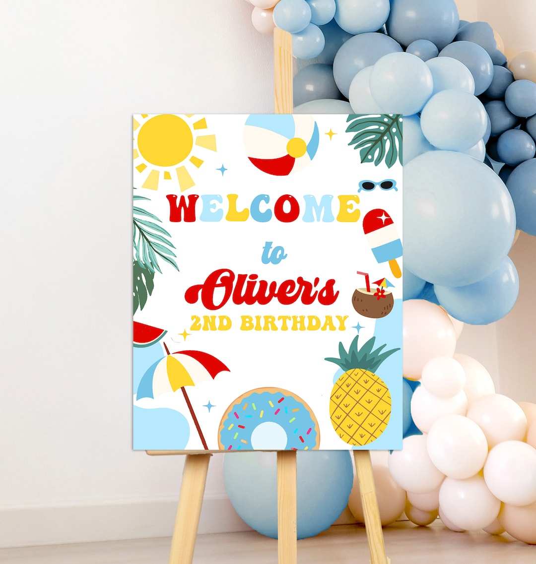 Pool Party Welcome Sign Splish Splash Birthday Party Boy Dive Into Five ...