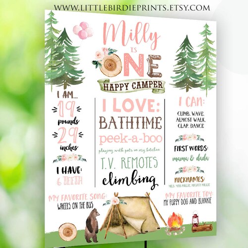 Girl ONE HAPPY CAMPER Invitation Pink One Happy Camper Camping - Etsy