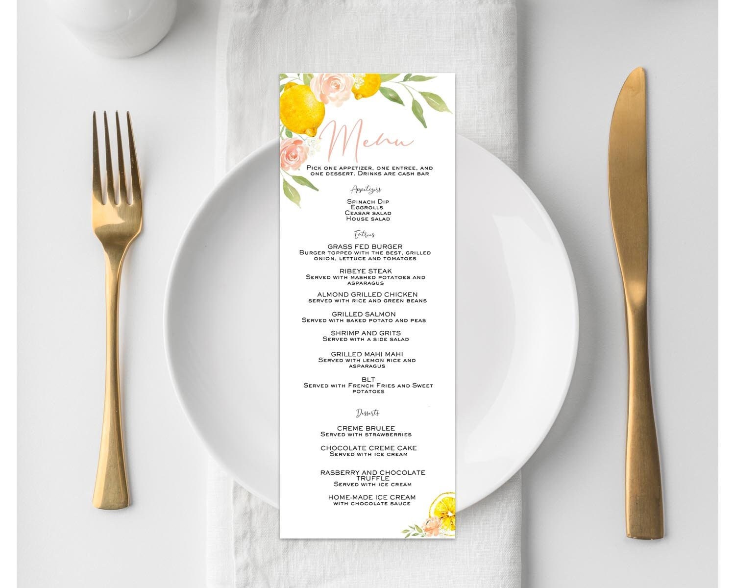 LEMON Menu Template, Lemon Bridal Shower Menu, Lemon Baby Shower Menu ...