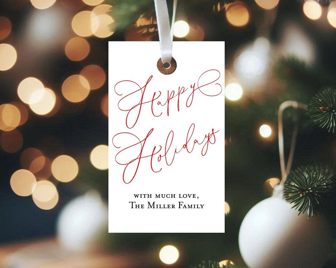 Happy Holidays Gift Tag Template, Printable Minimalist Modern Christmas ...