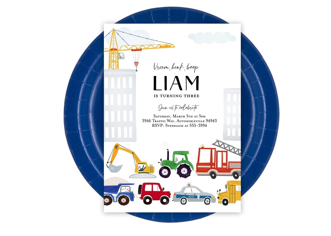 Transportation Birthday Invitation, Cars and Trucks Birthday Party ...