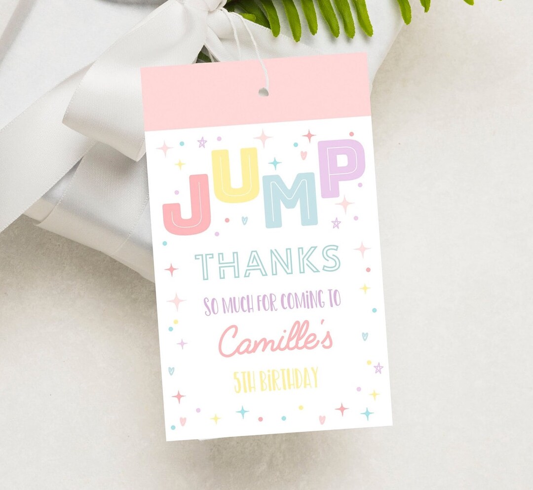 Trampoline Park Party Favor Tag, Girl Jump Birthday Party, Jump Park ...