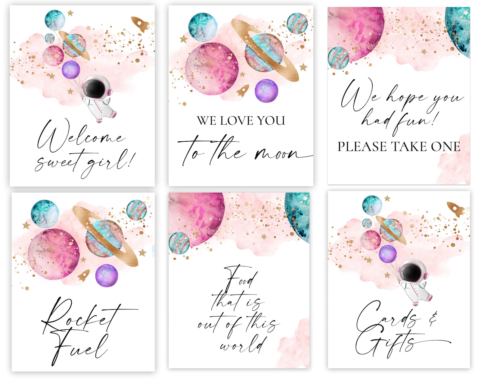 Girl OUTER SPACE Baby Shower Decorations SIGNS Pink Planets - Etsy