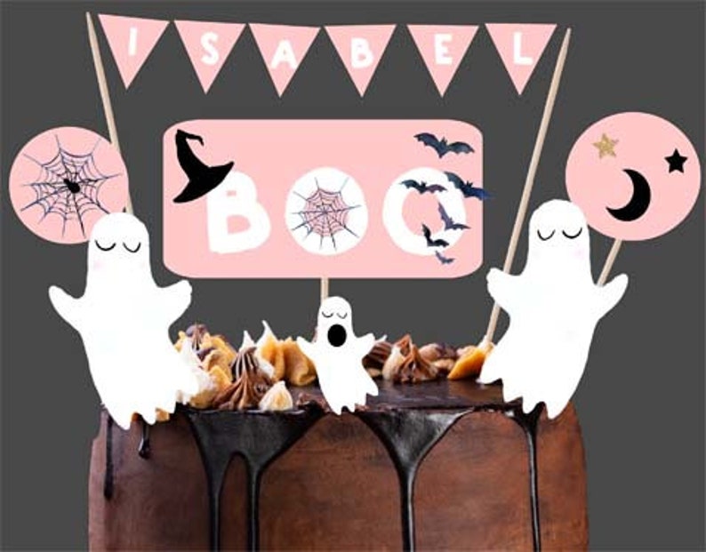 Editable pink halloween party favor sticker round Treat bag | Etsy