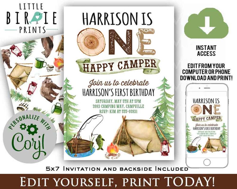 Editable One Happy Camper Sticker Printable One Happy Camper - Etsy