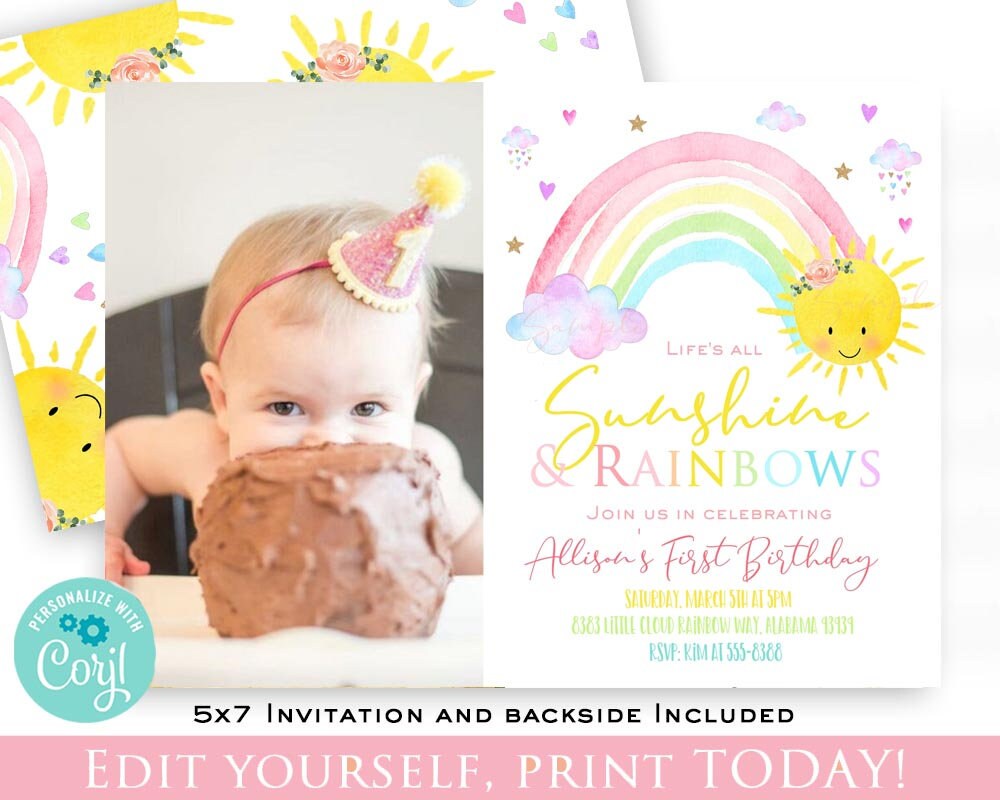 Sunshine Rainbows Invitation Sunshine and Rainbows Birthday - Etsy
