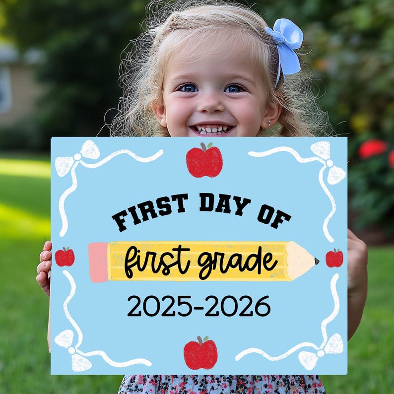 First Day of First Grade Sign Pink Bows Instant Download, Coquette ...