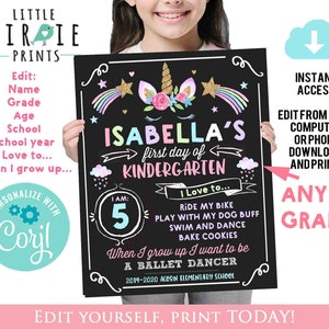 UNICORN First Day of School Sign First Day of Kindergarten Sign Unicorn ...