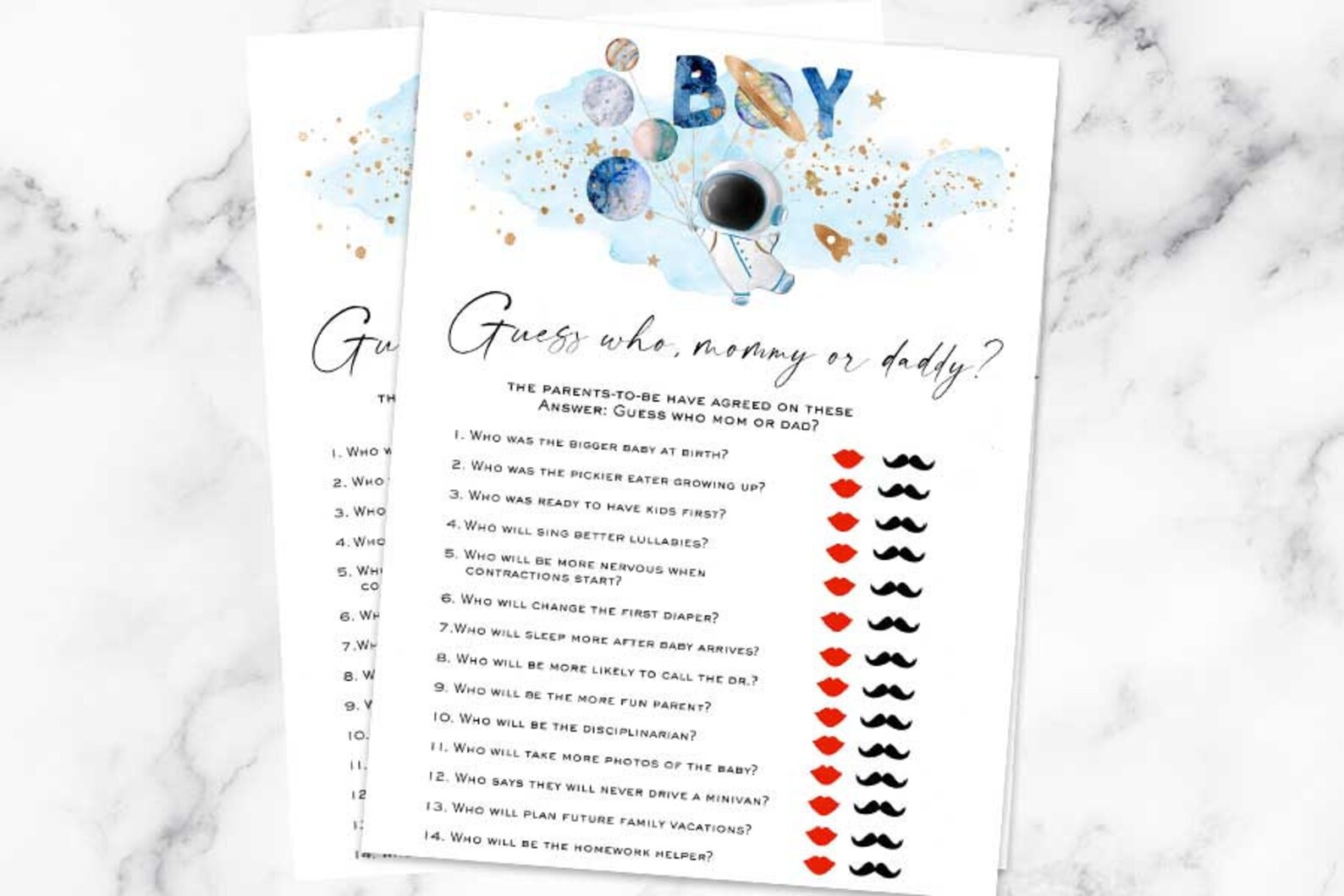 Astronaut Baby Shower Game Guess Who Mommy or Daddy Stars | Etsy